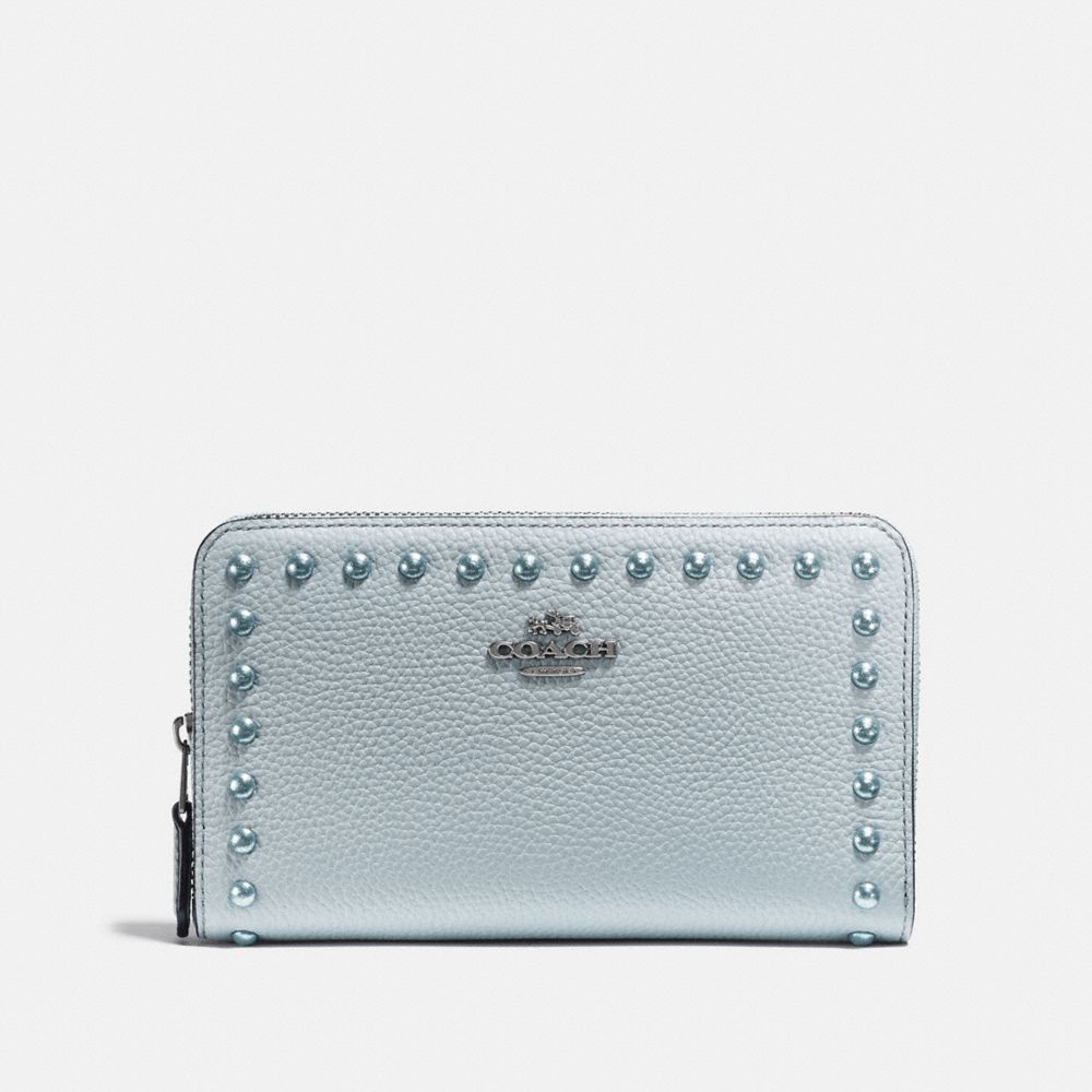 COACH®: Medium Zip Around Wallet With Lacquer Rivets