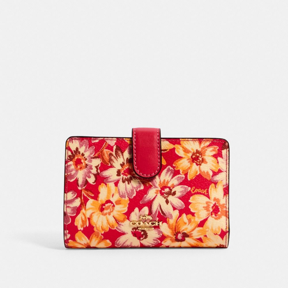 COACH® Outlet | Medium Corner Zip Wallet With Vintage Daisy Script Print