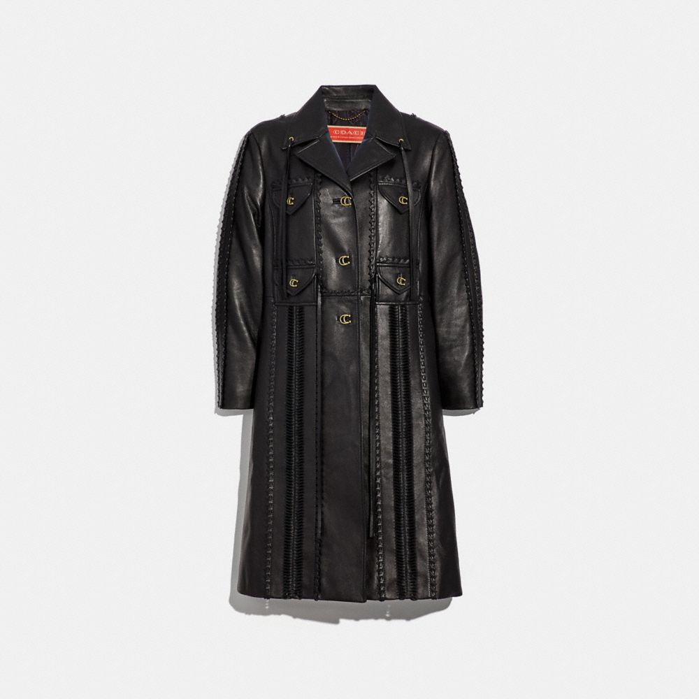 COACH®: Embellished Leather Coat