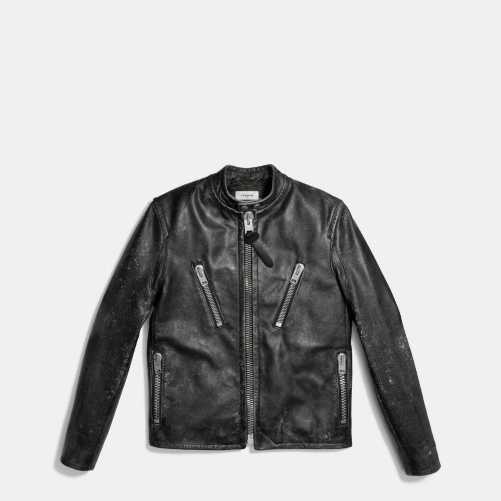 COACH®: Leather Rub Off Racer Jacket