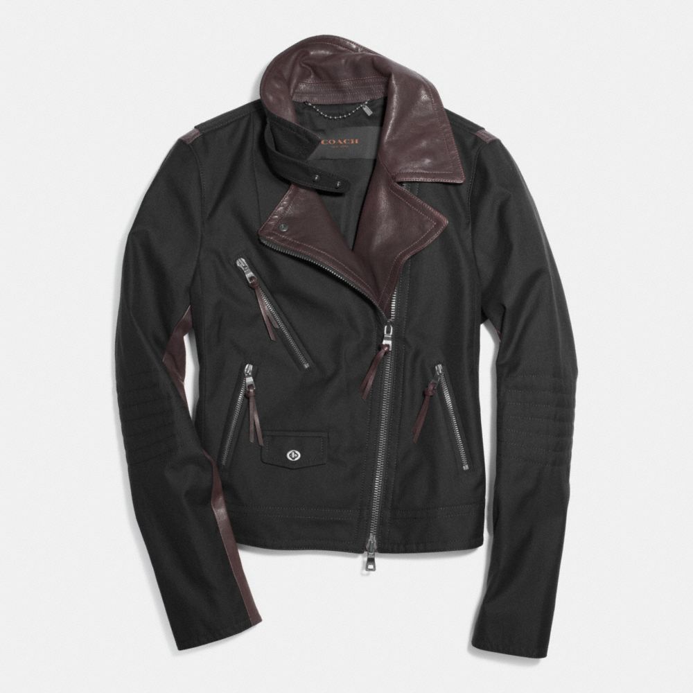 Cotton Mixed Material Slim Moto Jacket | COACH®