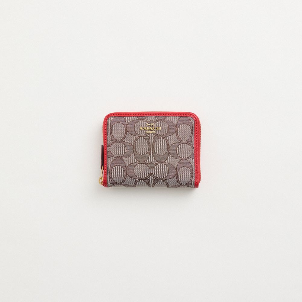 Coach Restored Small Zip Around Wallet In Signature Jacquard In Brass ...