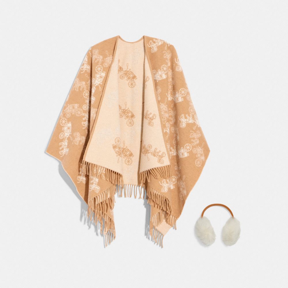 COACH® | Reversible Horse And Carriage Poncho & Shearling Earmuffs
