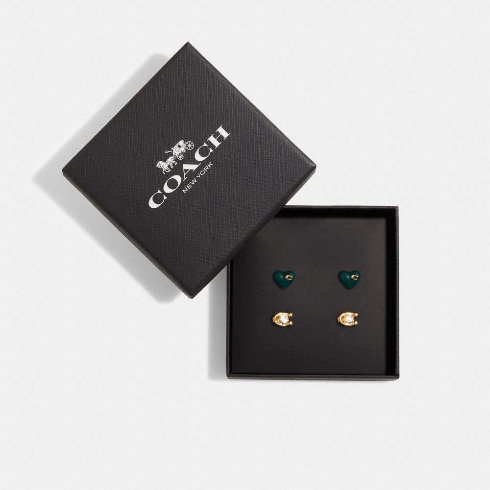 COACH® | Enamel Heart And Signature Stud Earrings Set