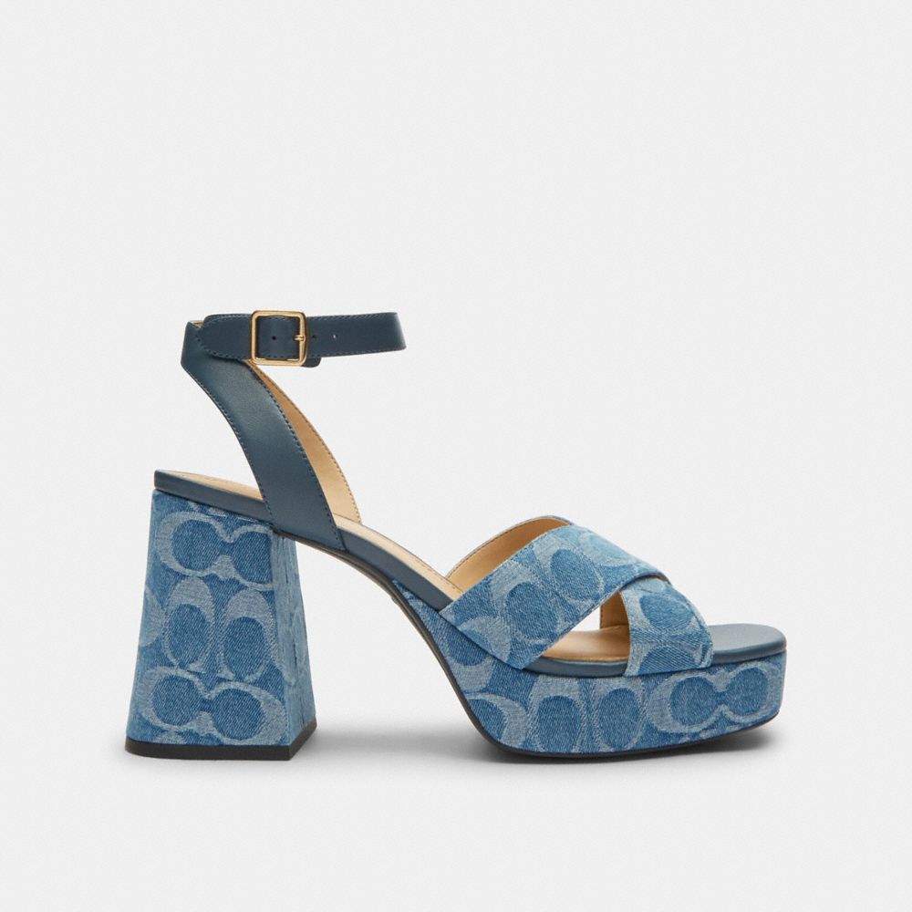 COACH® Outlet | Block Heel Sandal In Signature Denim