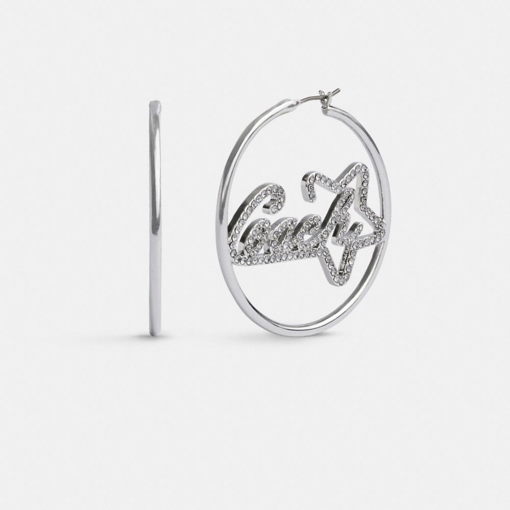 COACH® Outlet | Pavé Star Script Hoop Earrings