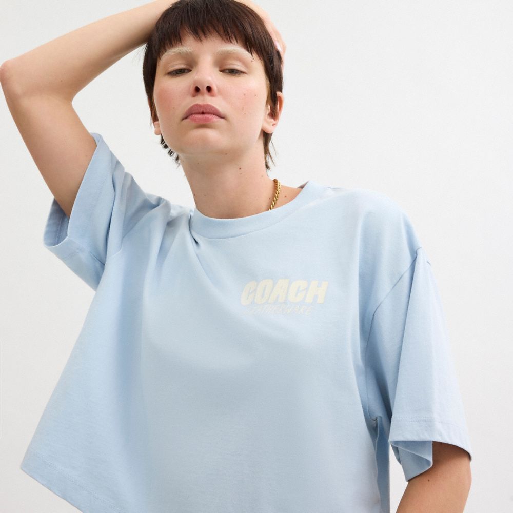 Coach New York Cropped T Shirt In Organic Cotton International Shipping