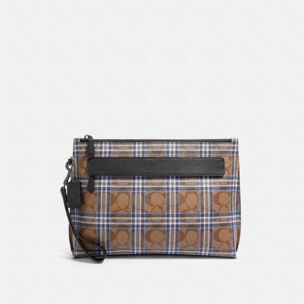 COACH® Outlet | Carryall Pouch In Signature Canvas With Shirting Plaid ...